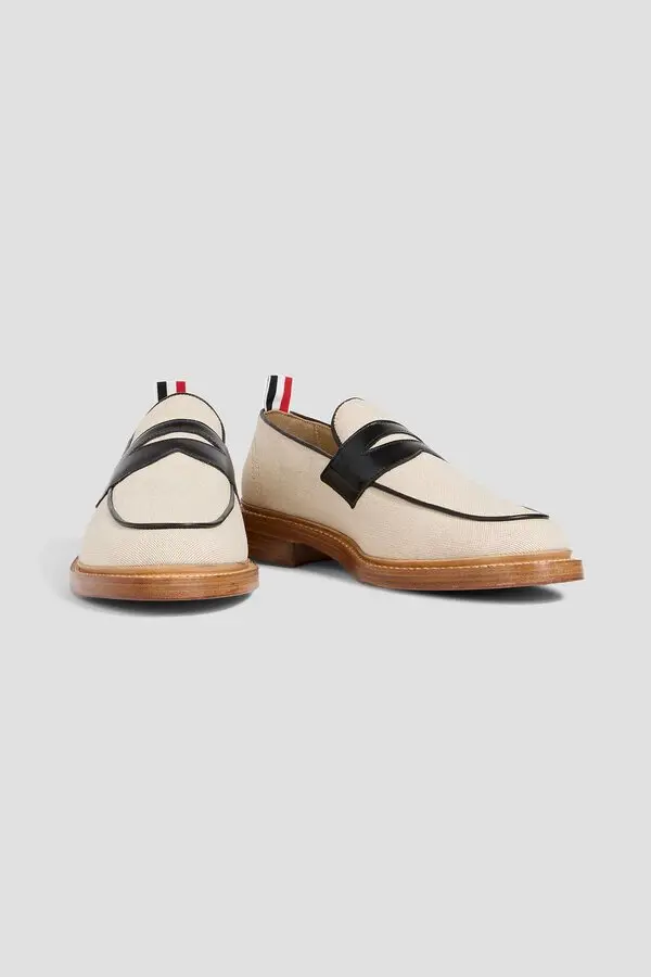 Thom Browne Leather-trimmed Canvas Penny Loafers