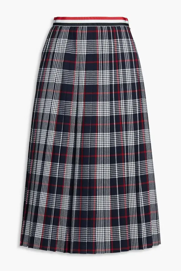 Thom Browne Pleated Checked Wool Midi Skirt