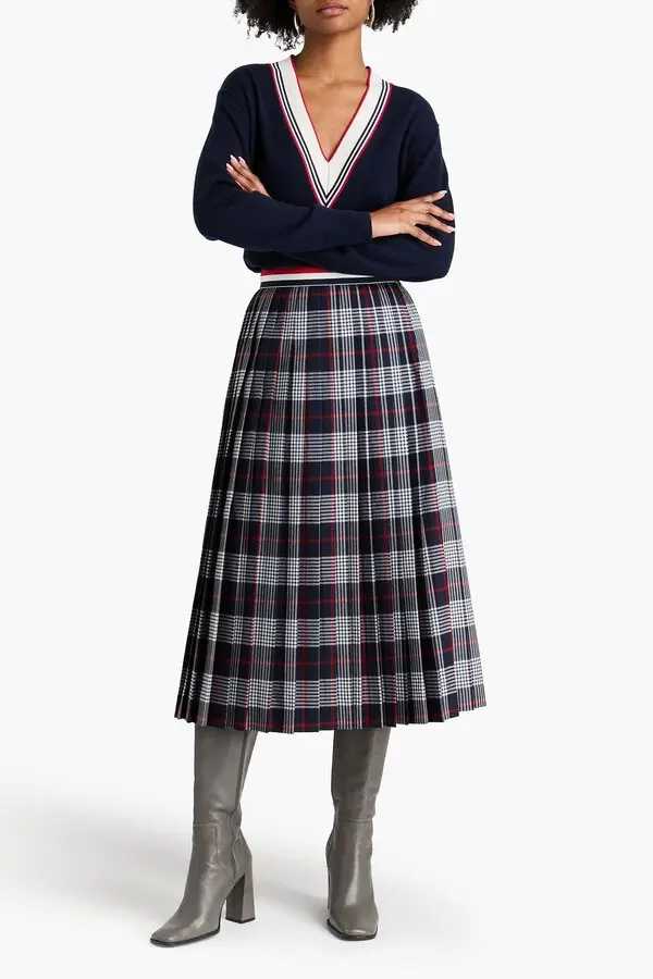 Thom Browne Pleated Checked Wool Midi Skirt