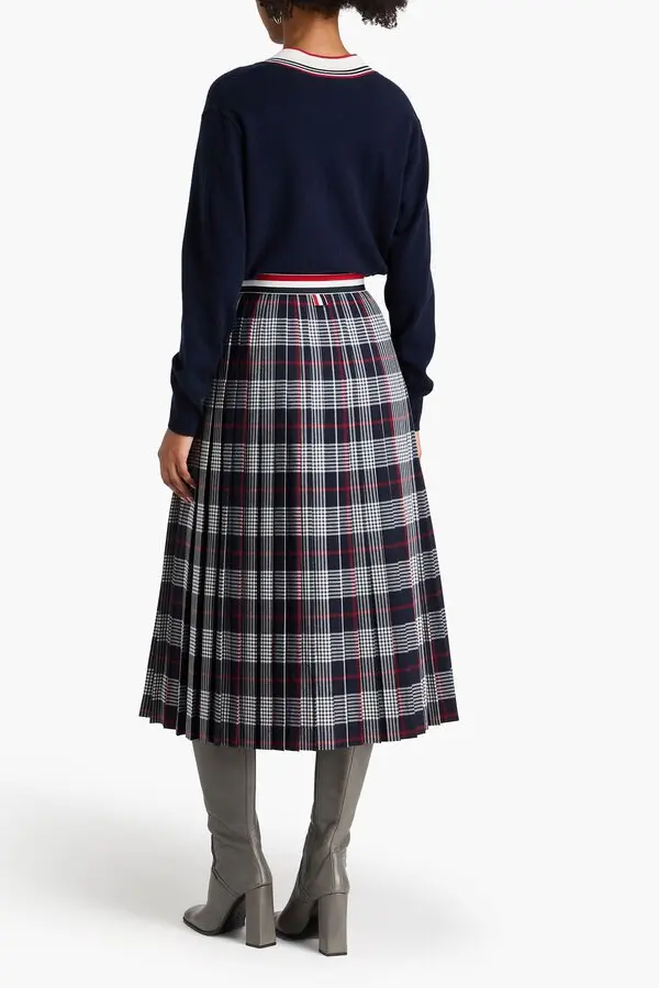 Thom Browne Pleated Checked Wool Midi Skirt