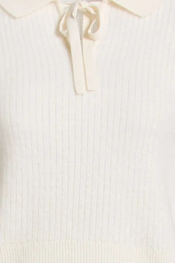 Thom Browne Striped Ribbed Wool-blend Polo Sweater - Ivory
