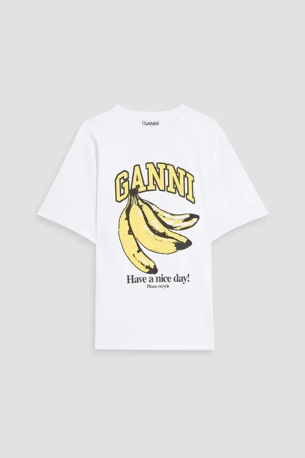 GANNI Printed Cotton-jersey T-shirt - White