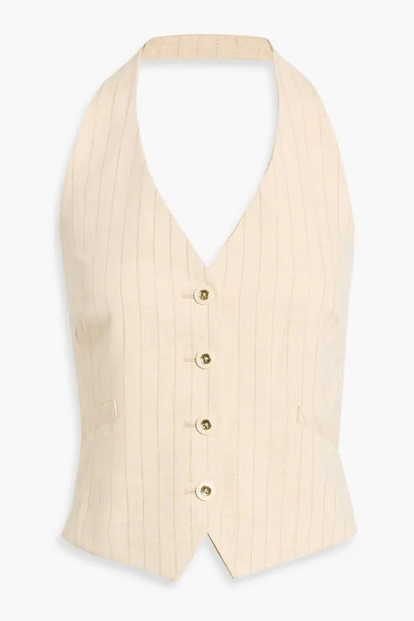 Veronica Beard Arabella Metallic Pinstriped Vest - Beige