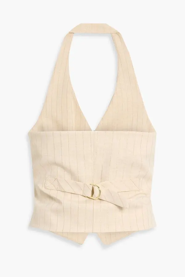 Veronica Beard Arabella Metallic Pinstriped Vest - Beige