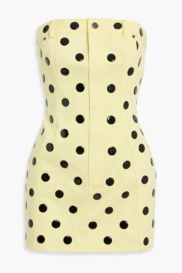 AREA Strapless Polka Dot Denim Mini Dress