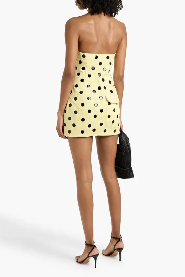 AREA Strapless Polka Dot Denim Mini Dress