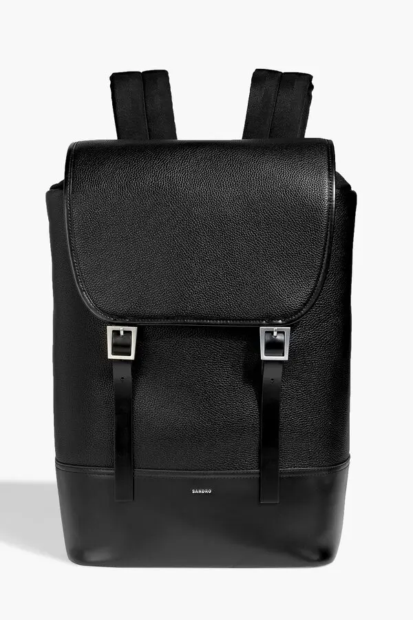 Sandro Smooth And Pebbled Leather Backpack - Black