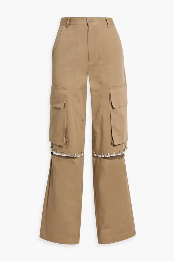 AREA Cutout Crystal-embellished Cargo Pants
