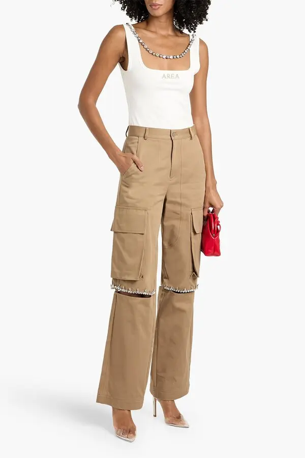 AREA Cutout Crystal-embellished Cargo Pants