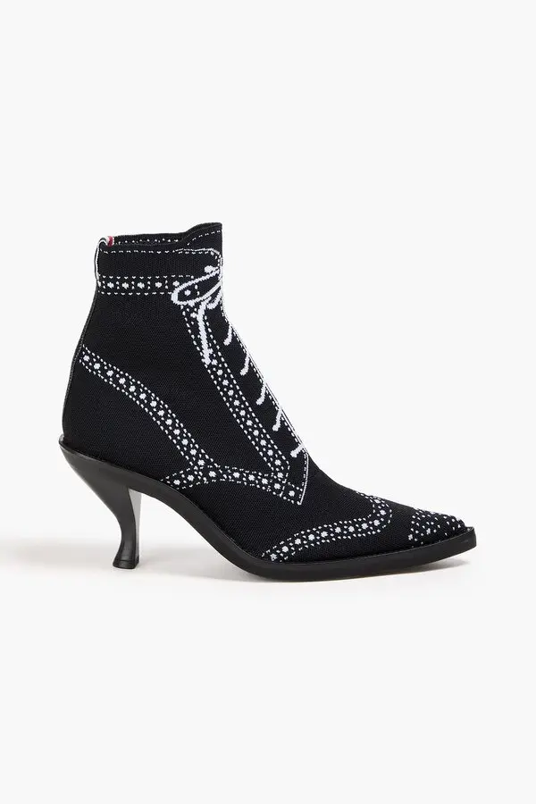 Thom Browne Leather-trimmed Printed Knitted Sock Boots