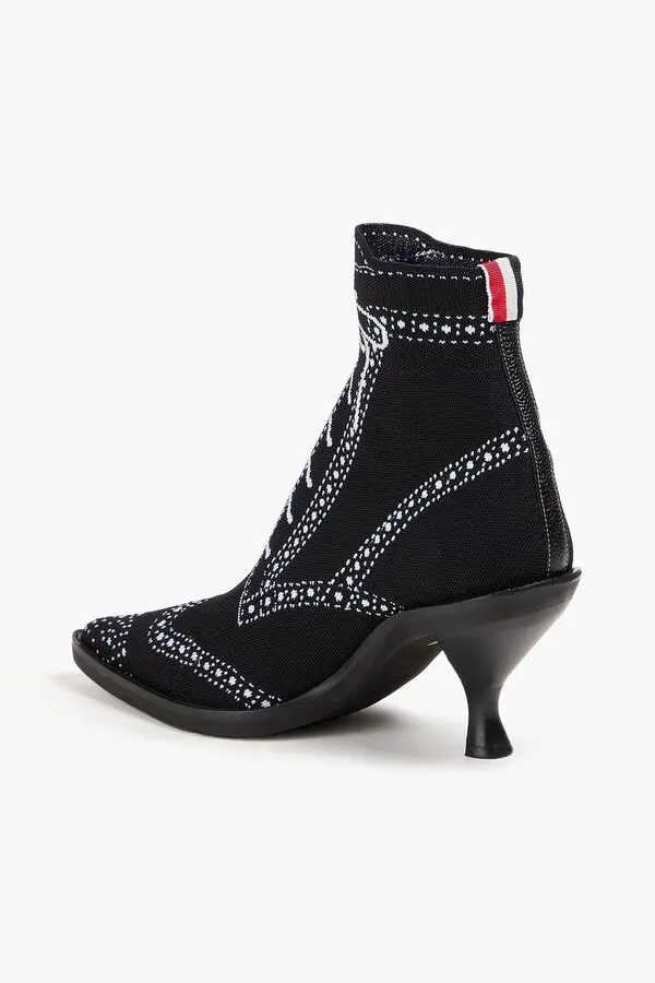 Thom Browne Leather-trimmed Printed Knitted Sock Boots