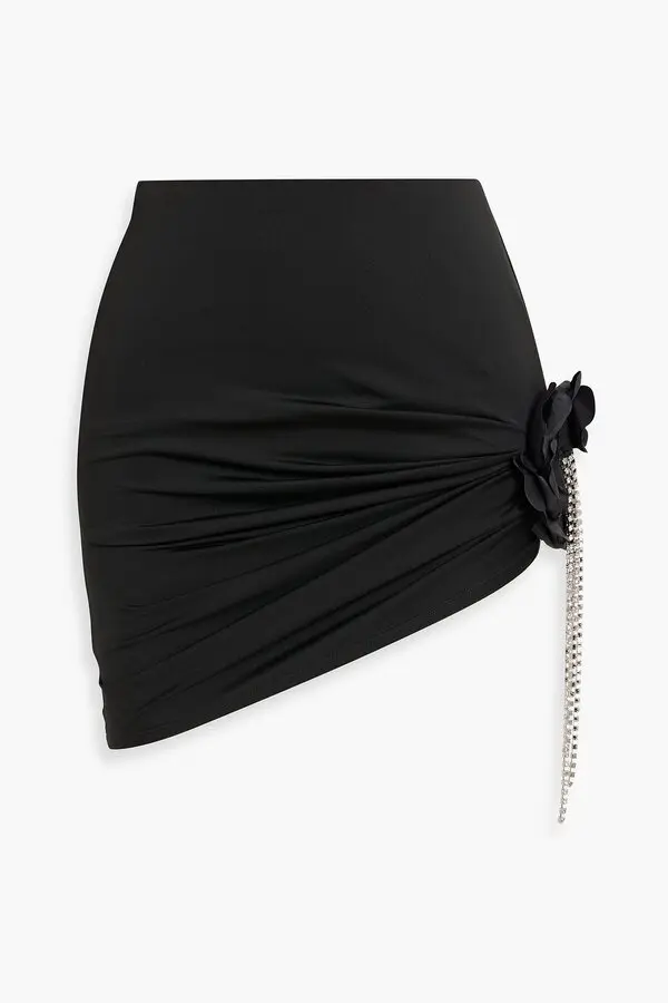 AREA Ruched Embellished Stretch-jersey Mini Skirt - Black