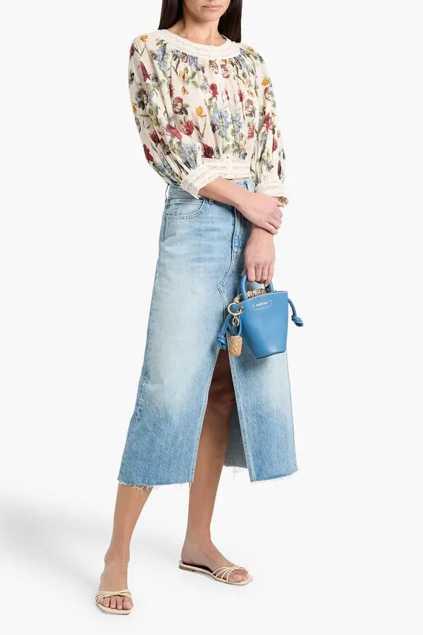 Alice + Olivia Floral-print Cotton-gauze Top With Lace Trims