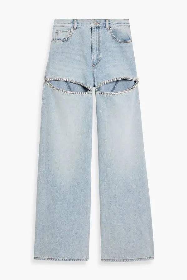 AREA Cutout Crystal-embellished Wide-leg Jeans - Light Denim