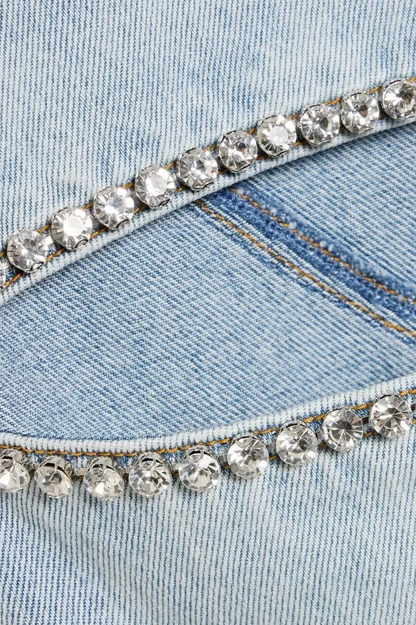 AREA Cutout Crystal-embellished Wide-leg Jeans - Light Denim