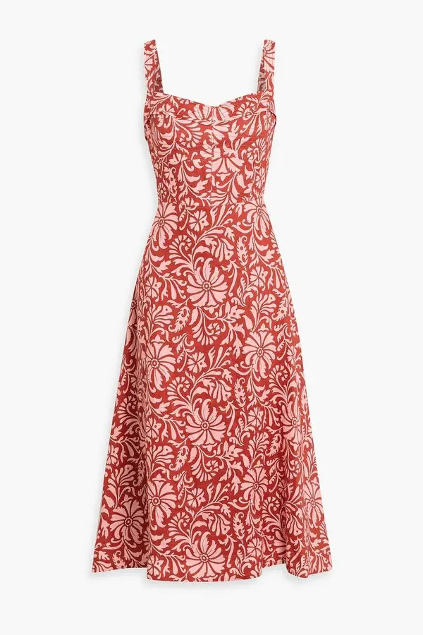 Veronica Beard Aila Floral-print Linen Midi Dress