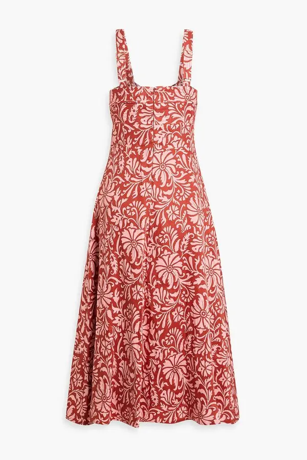 Veronica Beard Aila Floral-print Linen Midi Dress