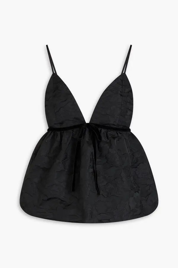 GANNI Floral-jacquard Top With Bow Detail