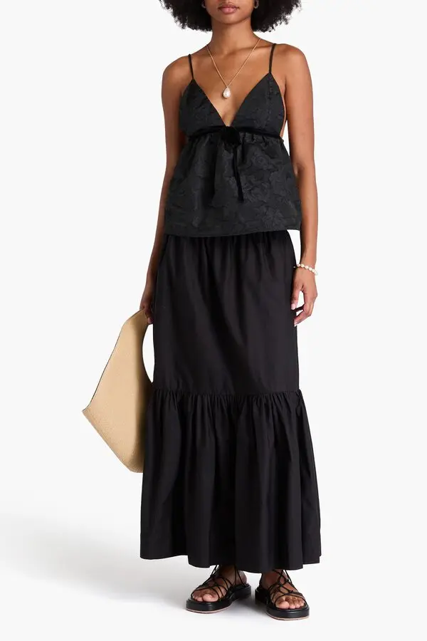 GANNI Floral-jacquard Top With Bow Detail