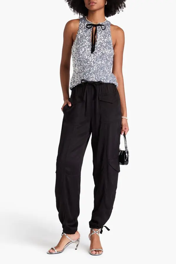 GANNI Cupro And Ecovero™-blend Satin Cargo Pants - Black