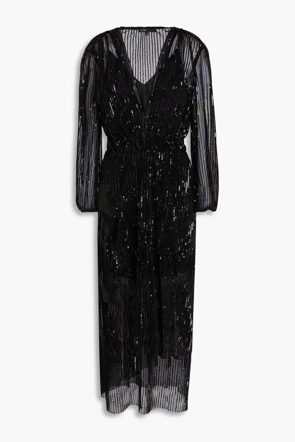 Maje Sequined Plissé Tulle Midi Dress