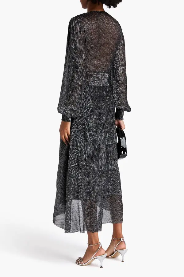 Maje Lamé Tiered Midi Dress