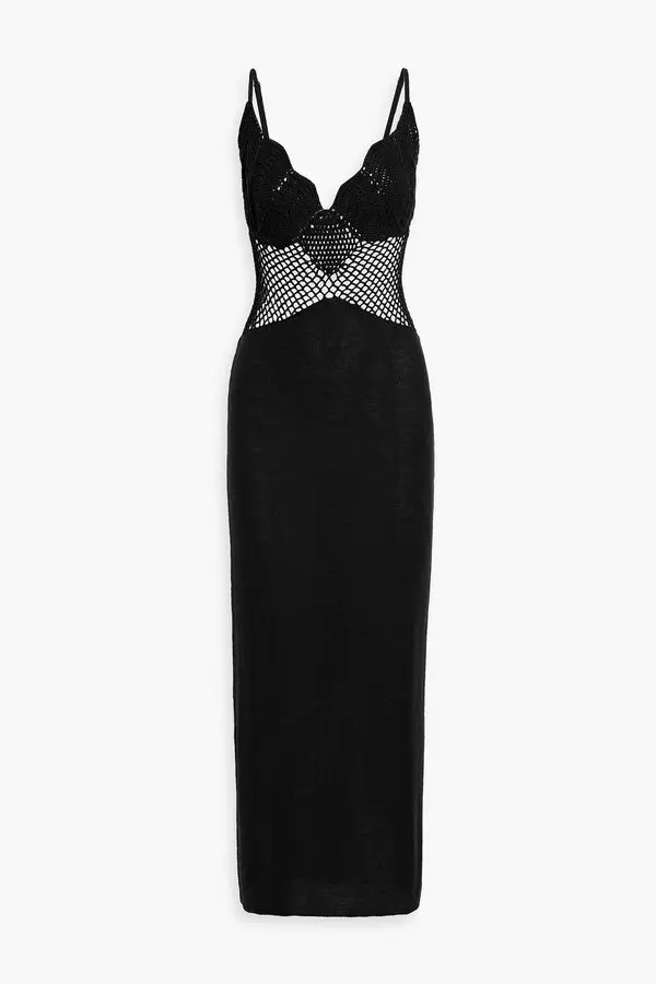 Staud Tara Crochet-trimmed Cotton Maxi Dress - Black
