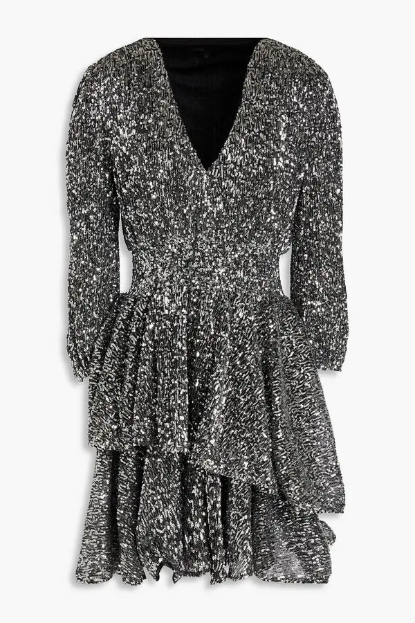 Maje Tiered Sequined Tulle Mini Dress
