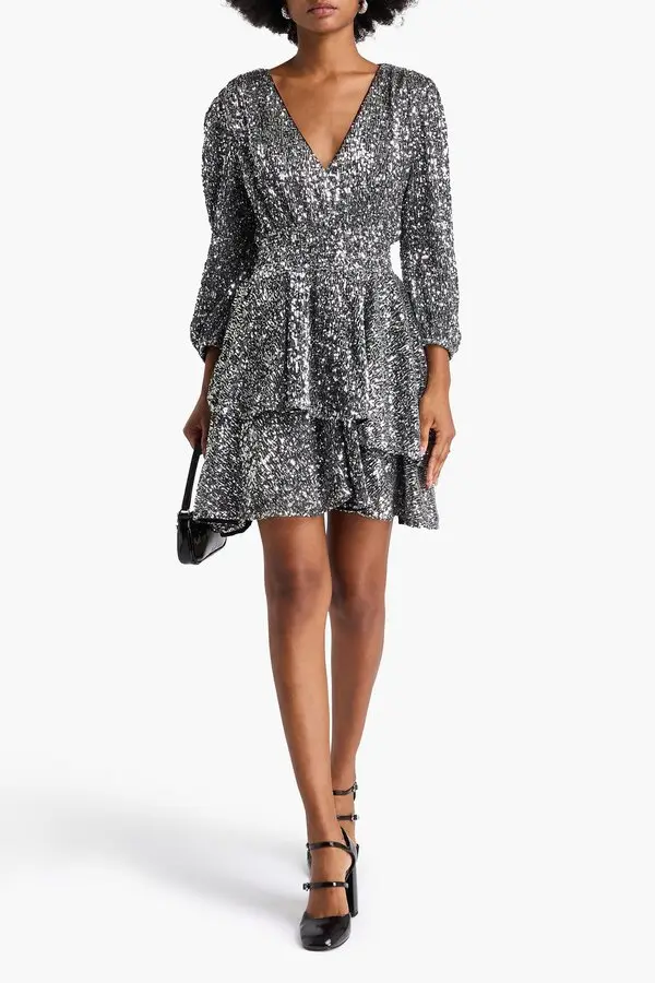 Maje Tiered Sequined Tulle Mini Dress