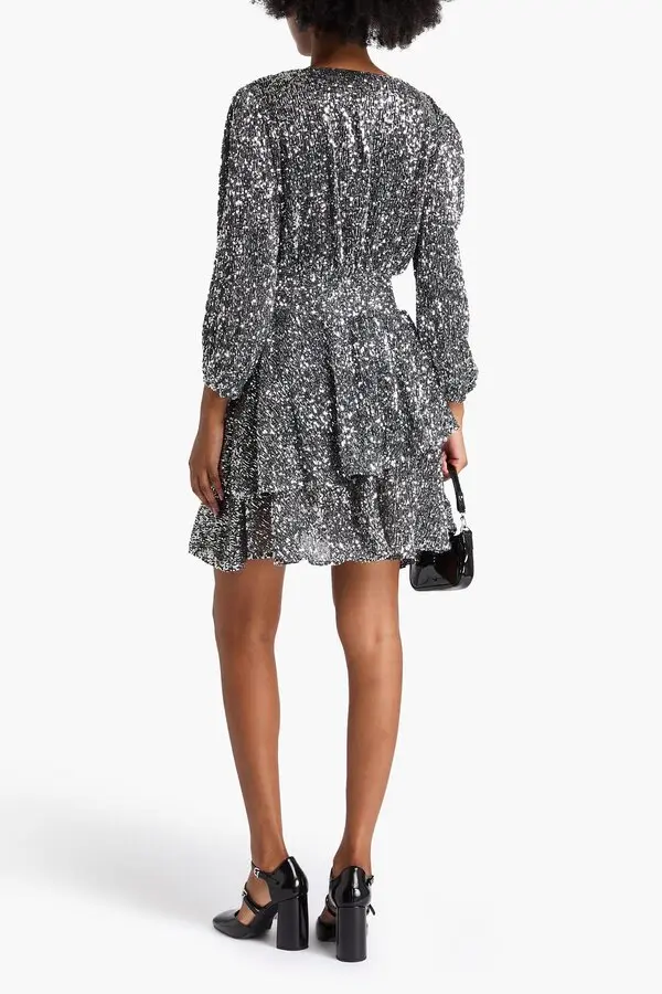 Maje Tiered Sequined Tulle Mini Dress