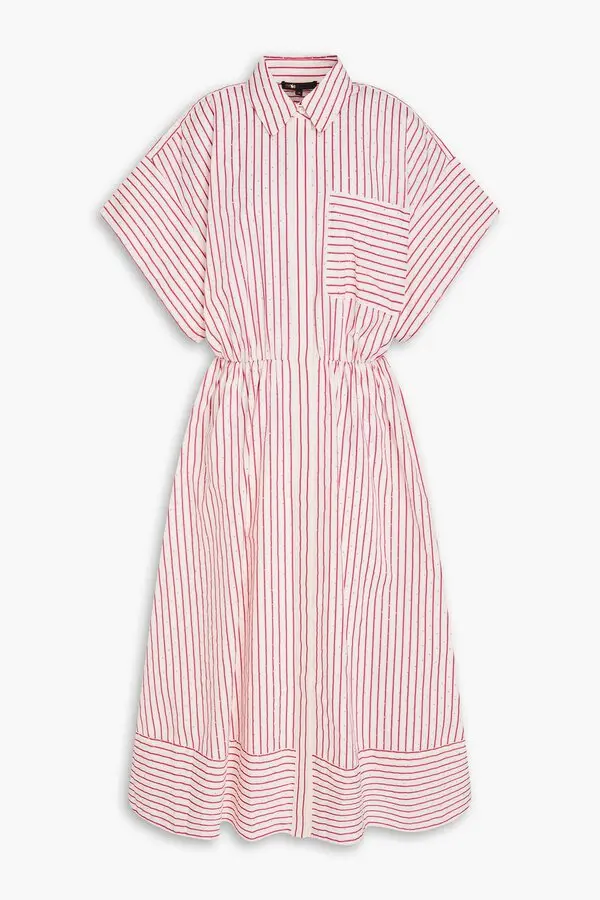 Maje Crystal-embellished Striped Jacquard Midi Shirt Dress