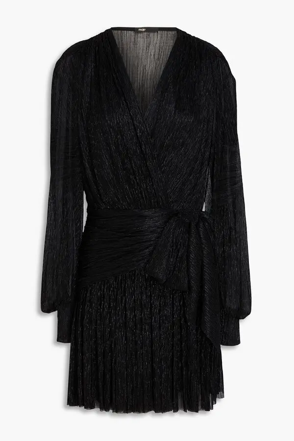 Maje Wrap-effect Metallic Tulle Mini Dress