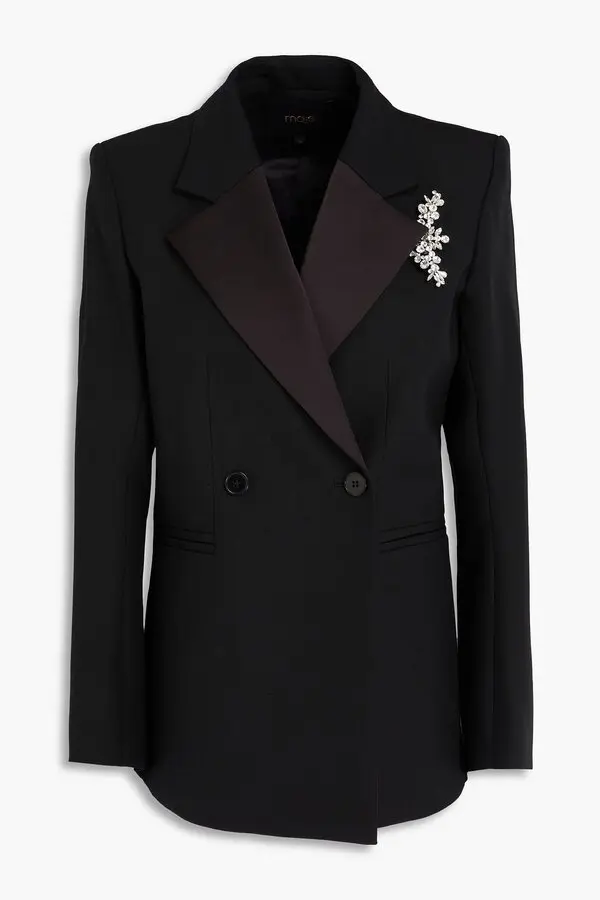 Maje Double-breasted Twill Blazer - Black