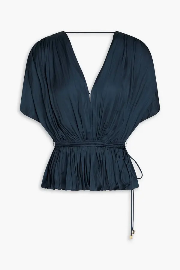 Maje Pleated Satin Peplum Top