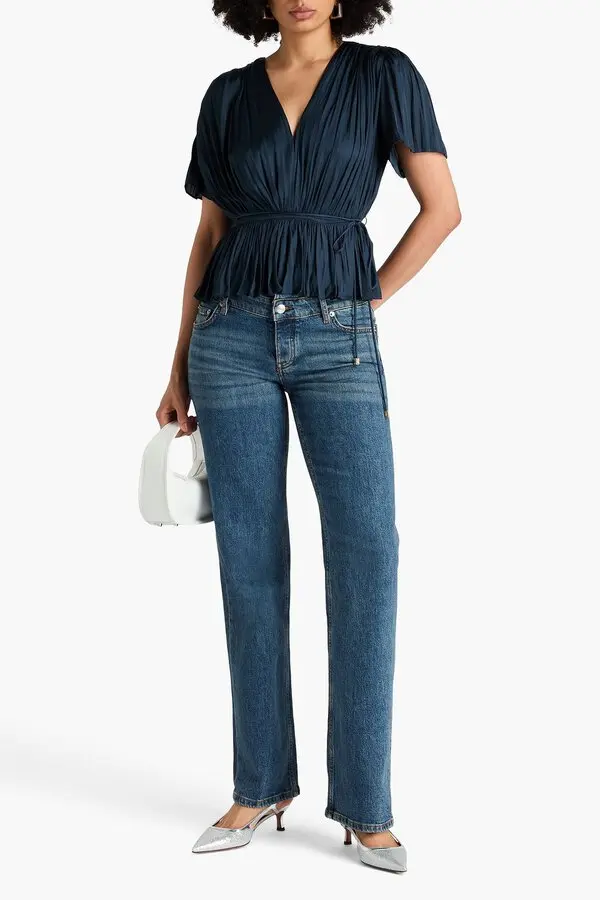 Maje Pleated Satin Peplum Top