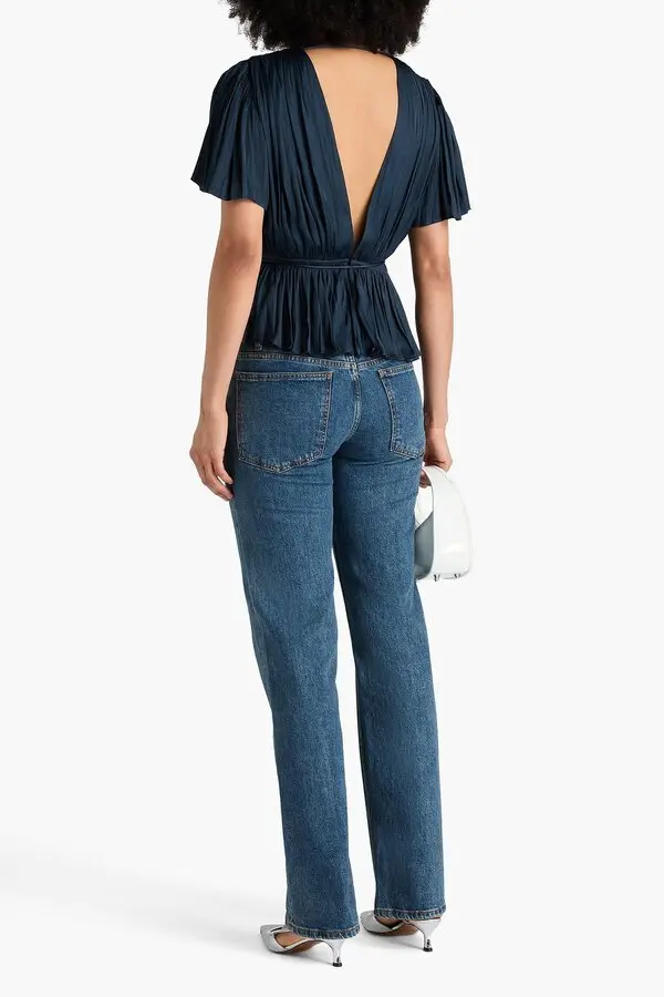 Maje Pleated Satin Peplum Top