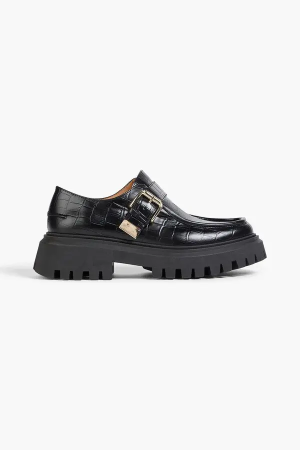 Maje Buckled Croc-effect Leather Loafers