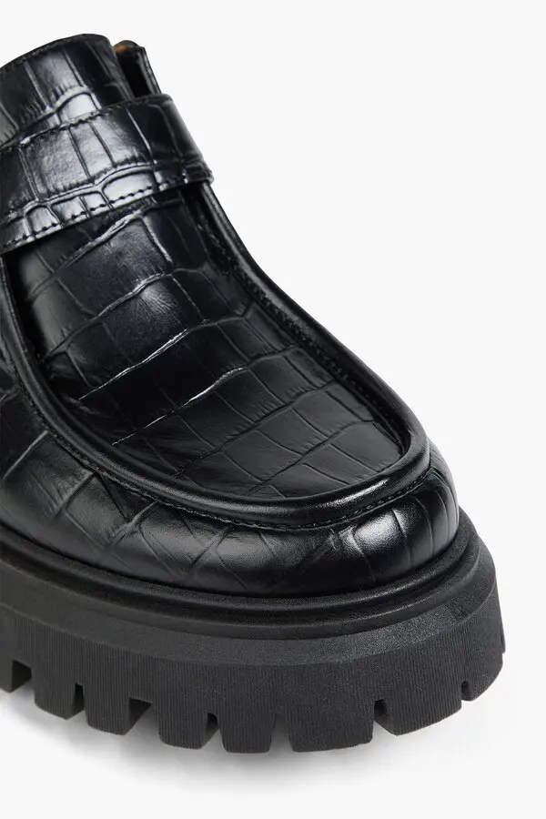 Maje Buckled Croc-effect Leather Loafers