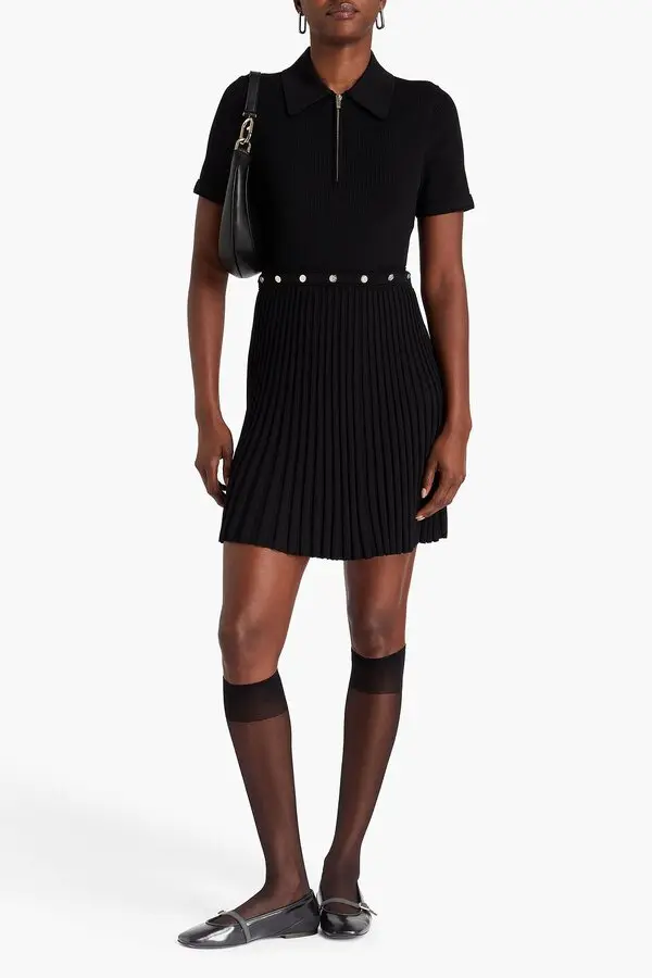 Maje Embellished Ribbed-knit Mini Dress