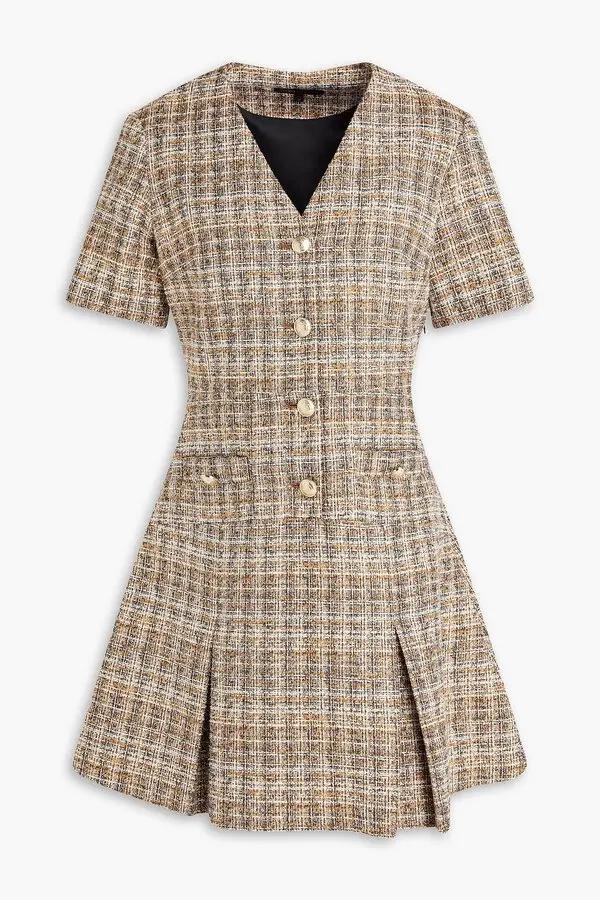 Maje Pleated Tweed Mini Dress