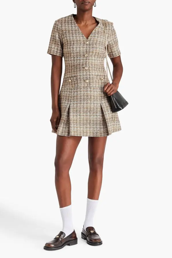 Maje Pleated Tweed Mini Dress