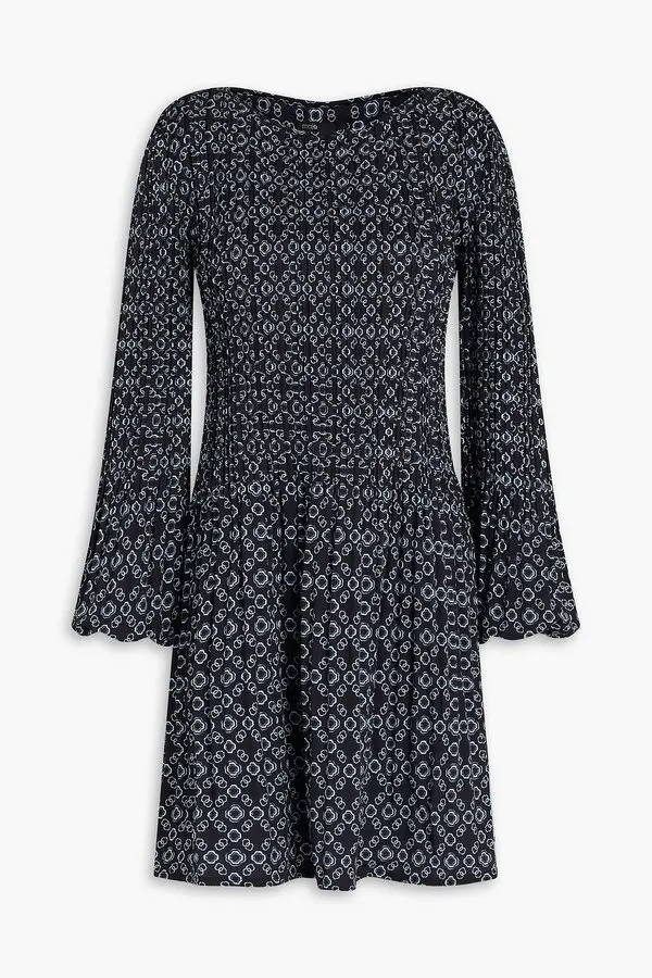 Maje Printed Plissé Satin-twill Mini Dress