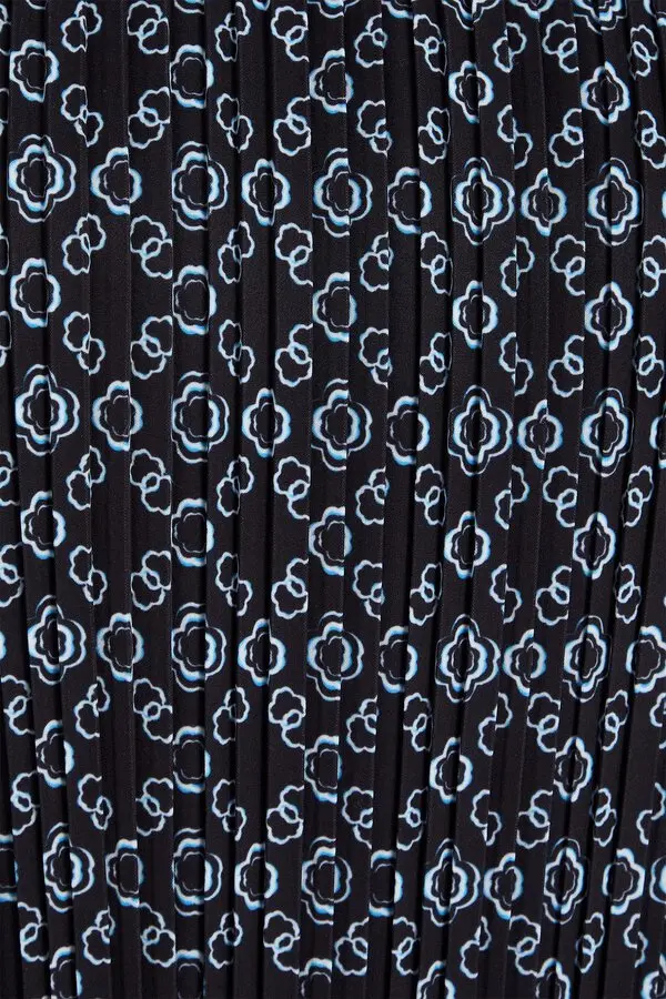 Maje Printed Plissé Satin-twill Mini Dress