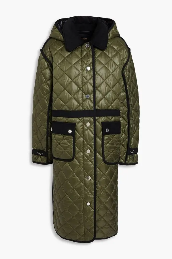 Maje Quilted Shell Hooded Coat With Corduroy Trims
