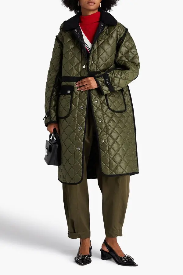 Maje Quilted Shell Hooded Coat With Corduroy Trims
