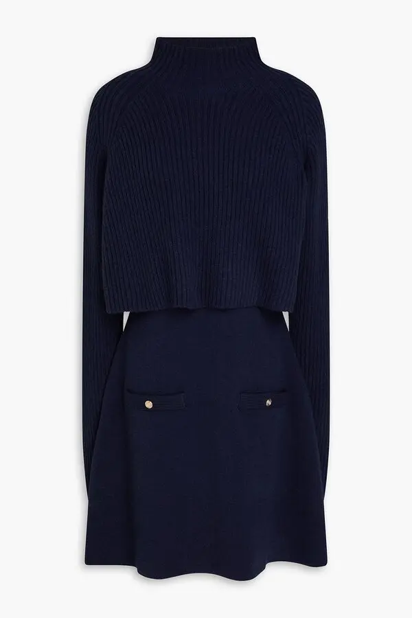 Maje Convertible Knitted Mini Dress And Sweater Set - Navy
