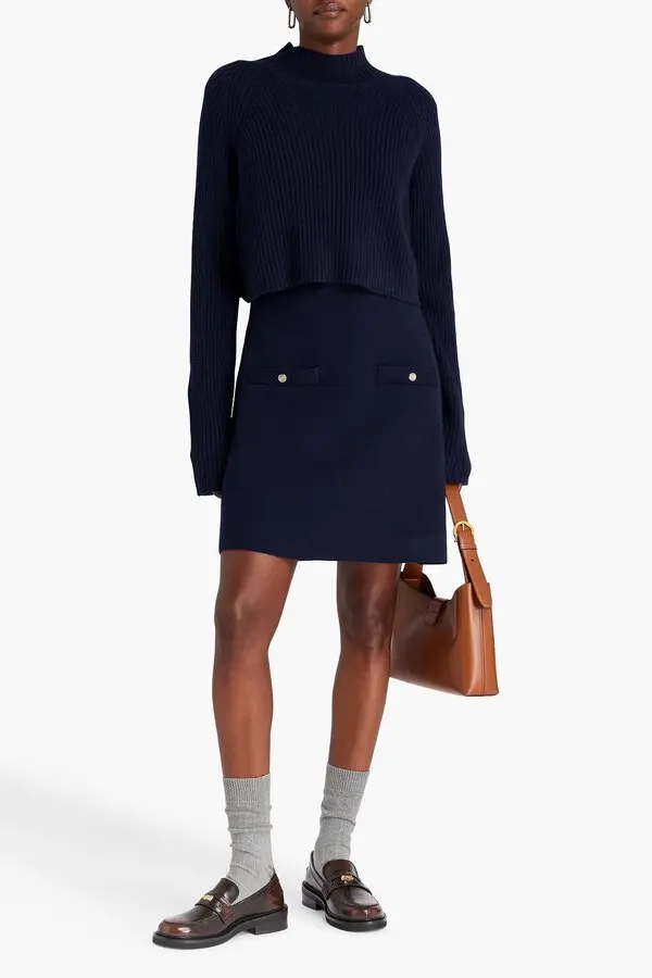Maje Convertible Knitted Mini Dress And Sweater Set - Navy
