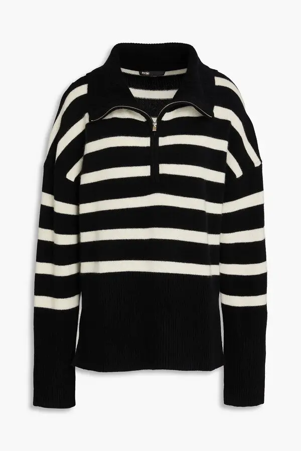 Maje Striped Cashmere-blend Half-zip Sweater