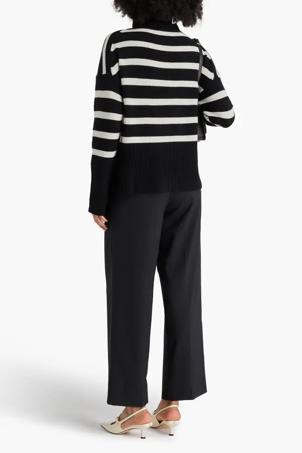 Maje Striped Cashmere-blend Half-zip Sweater