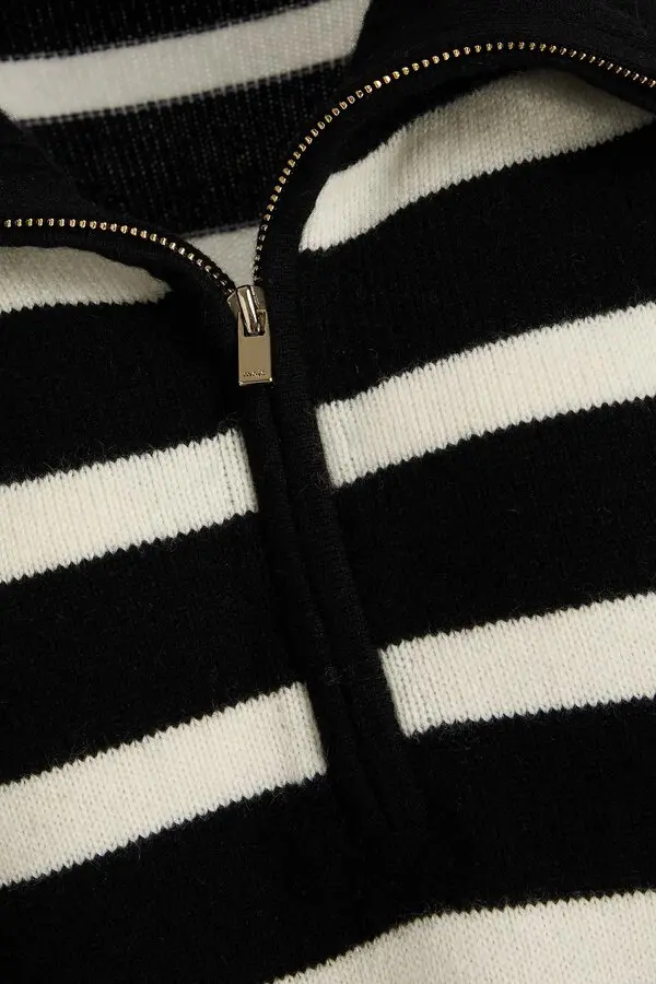 Maje Striped Cashmere-blend Half-zip Sweater